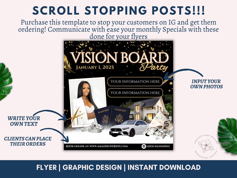 Vision Board Party Flyer Template: Editable Canva Design (digital ...