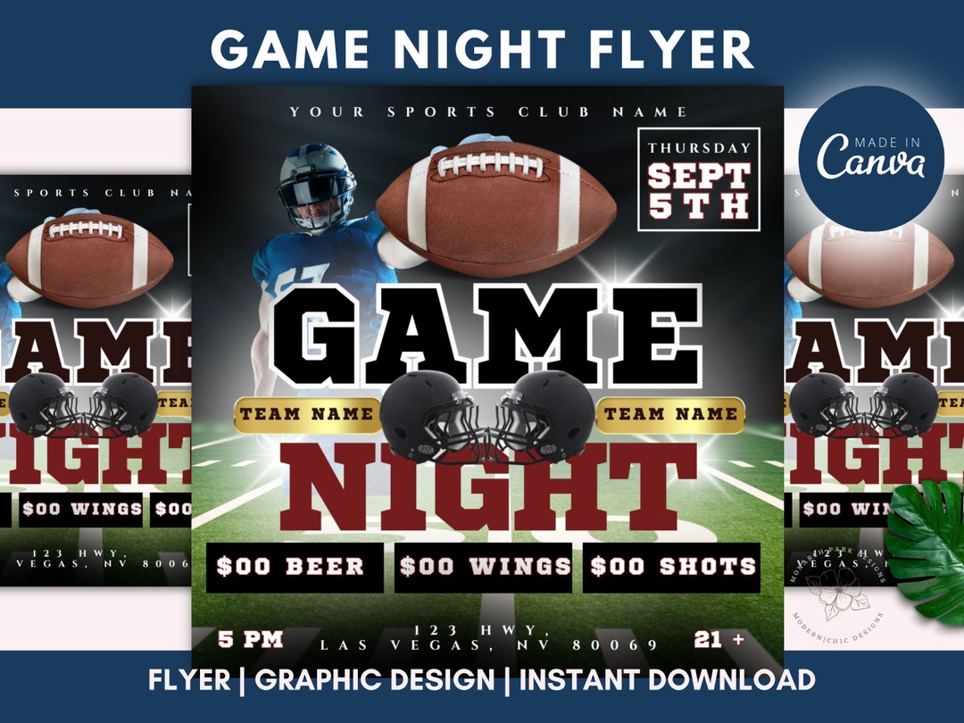 Editable Game Night Flyer, Thursday Night, Monday Night Football, Bar ...