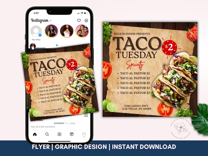 Taco Tuesday Menu Template, Restaurant Marketing, Editable Canva - Etsy