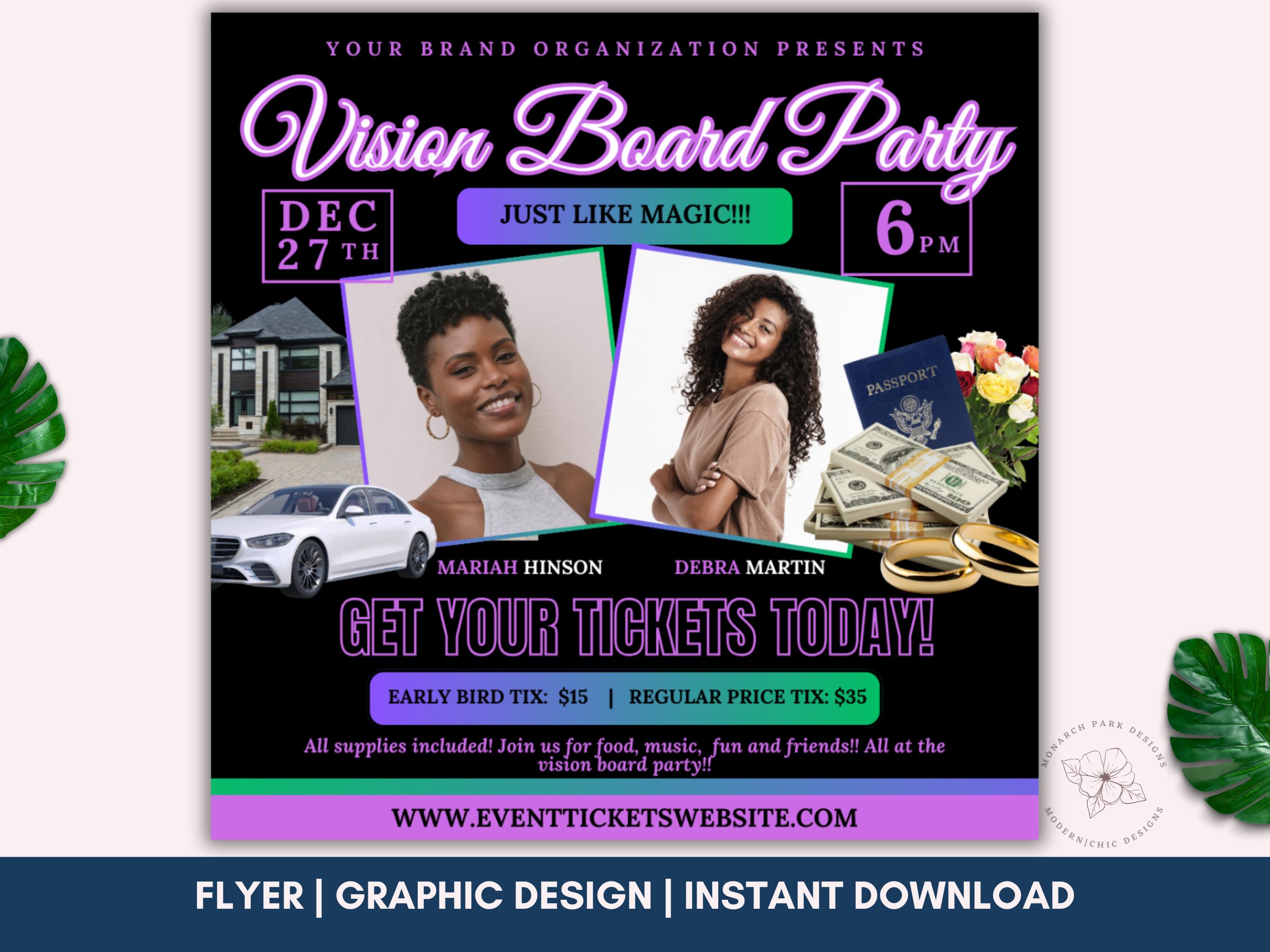 Vision Board Party Flyer, Vision Flyer, Social Media Post, New Year ...