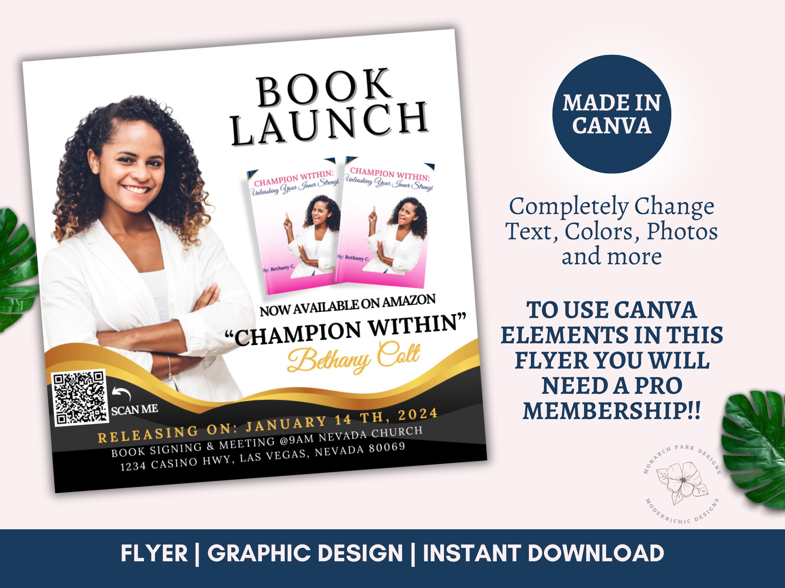 Editable Author Book Launch Flyer Template (canva) - Etsy
