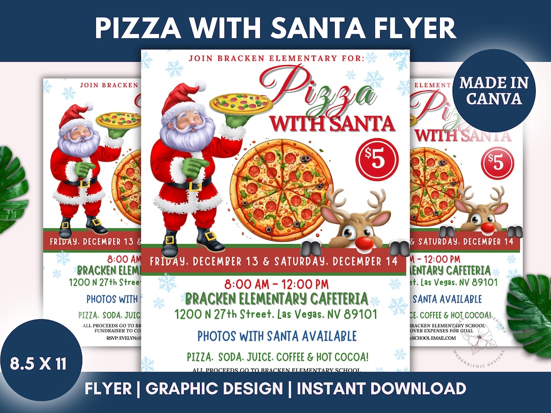 Pizza With Santa Flyer Editable Template, Christmas Pizza Santa ...