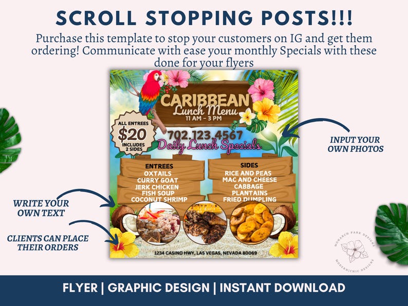 Editable Caribbean Food Flyer: Restaurant Lunch Specials (canva ...