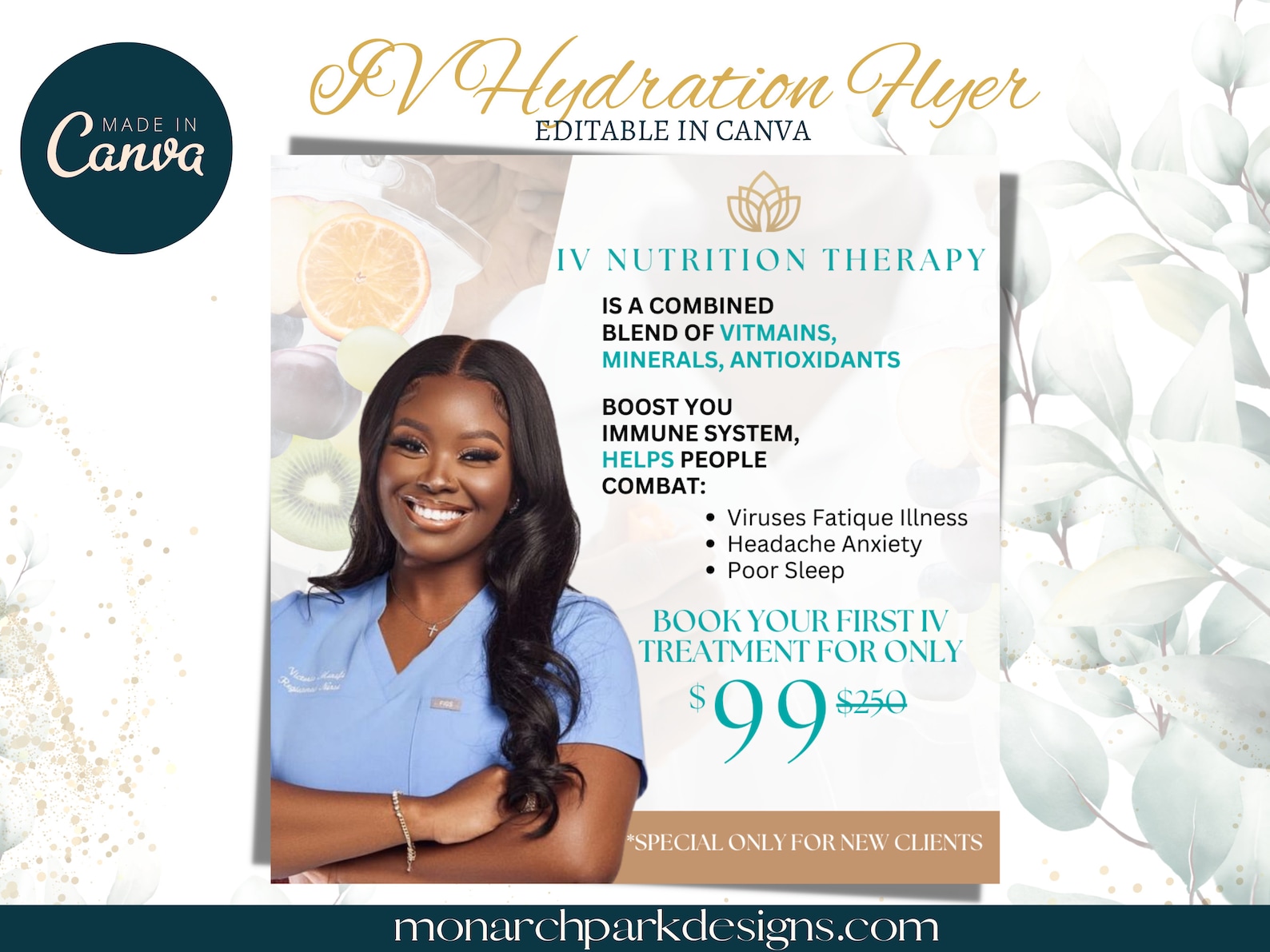 IV Hydration Flyer Template: Canva Editable, Vitamin Therapy Marketing ...