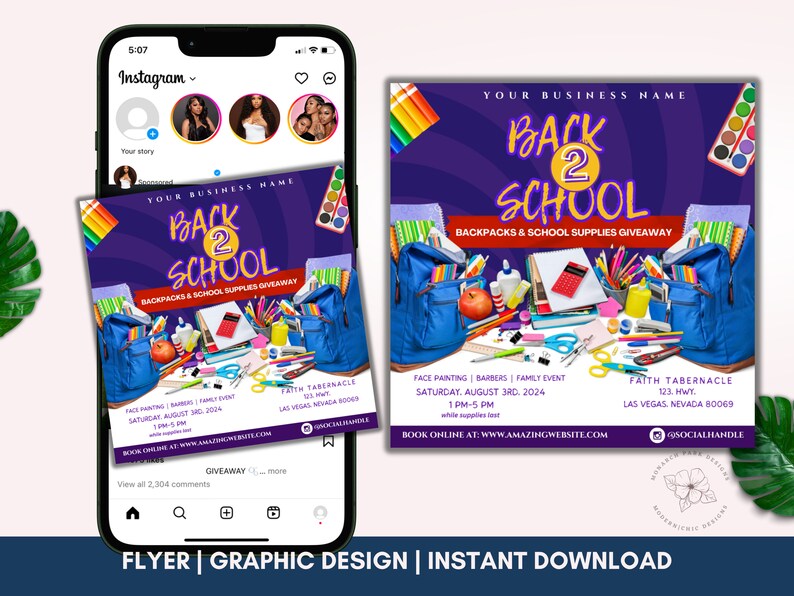 Editable Back to School Flyer Template: Backpack Giveaway (canva) - Etsy