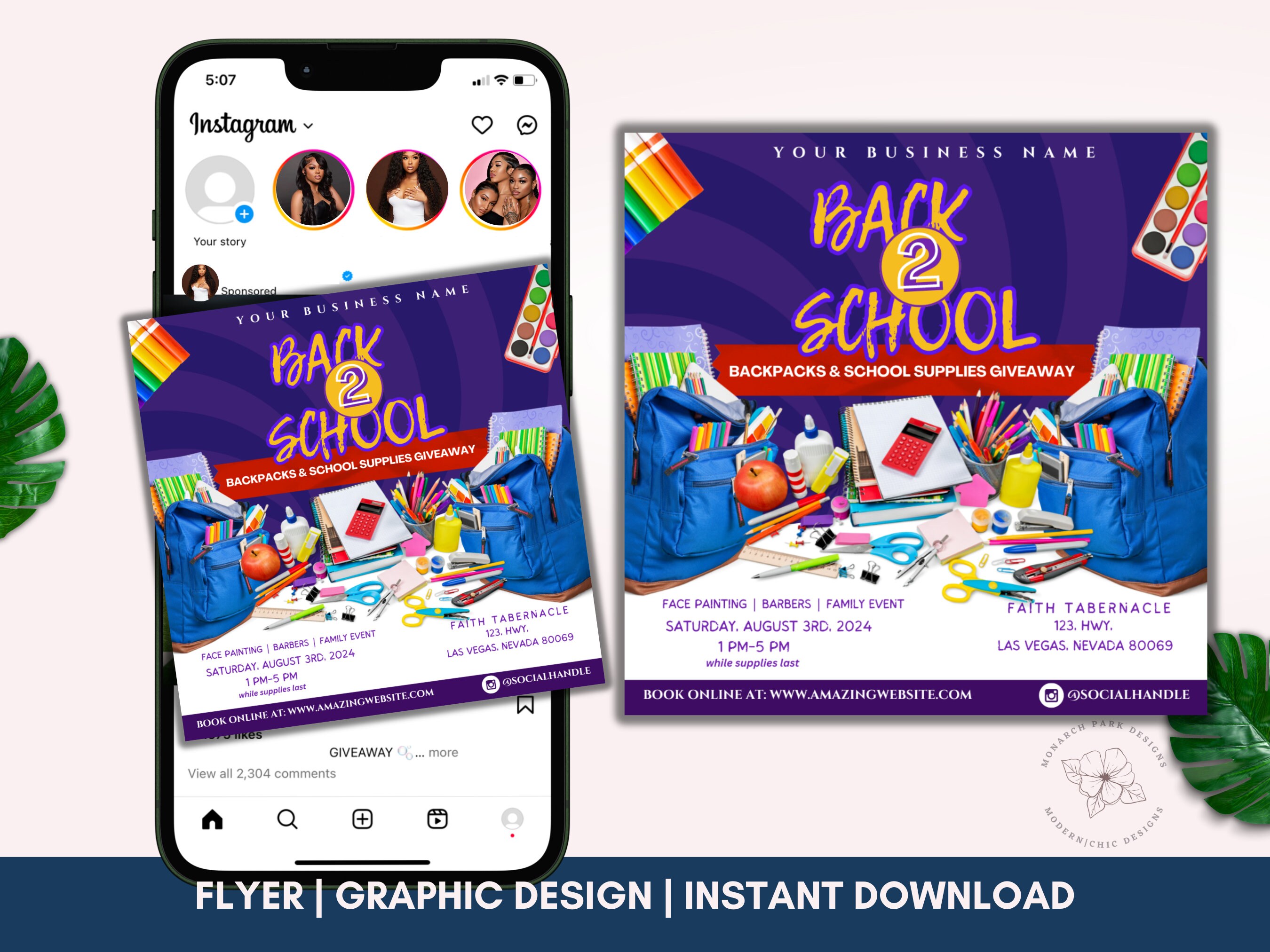 Editable Back to School Flyer Template: Backpack Giveaway (canva) - Etsy