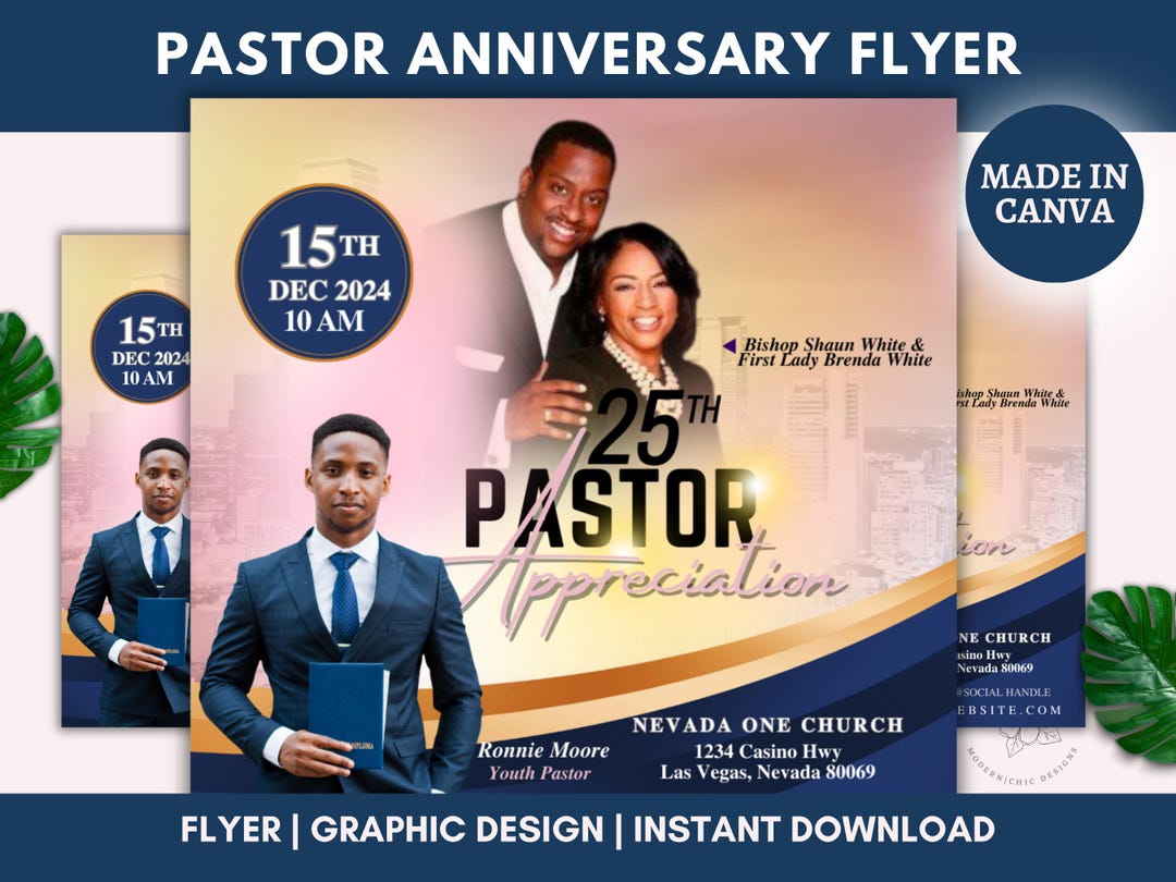 Editable Pastor Anniversary Flyer Template: Church Celebration (canva ...