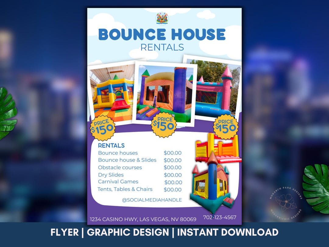 Bounce House Flyer, Bounce House Rentals Flyer, Party Rental Flyer for ...