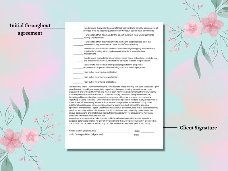 Spray Tan Consent Form, Esthetician Forms, Salon Forms, UV Tanning ...
