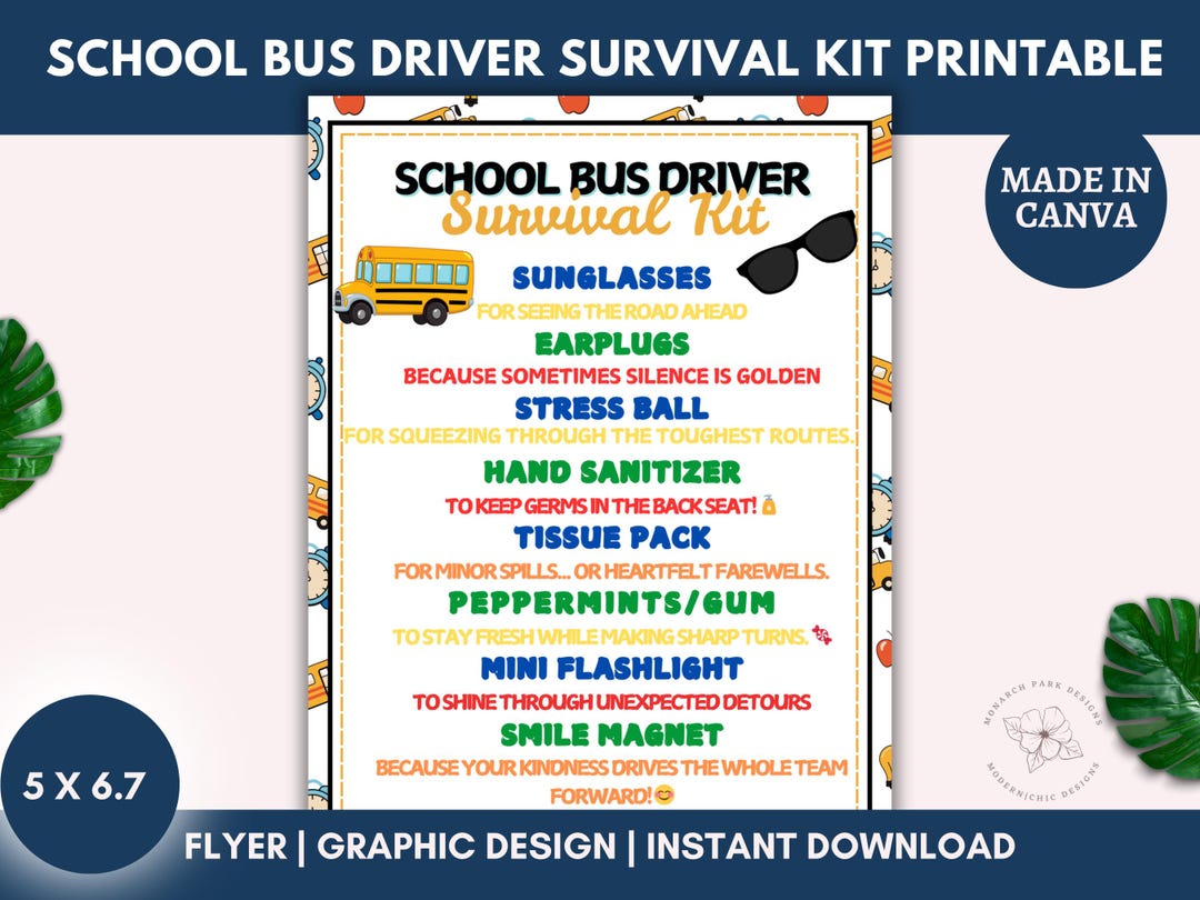 Editable School Bus Survival Kit Gift Tag, Printable Back to School ...