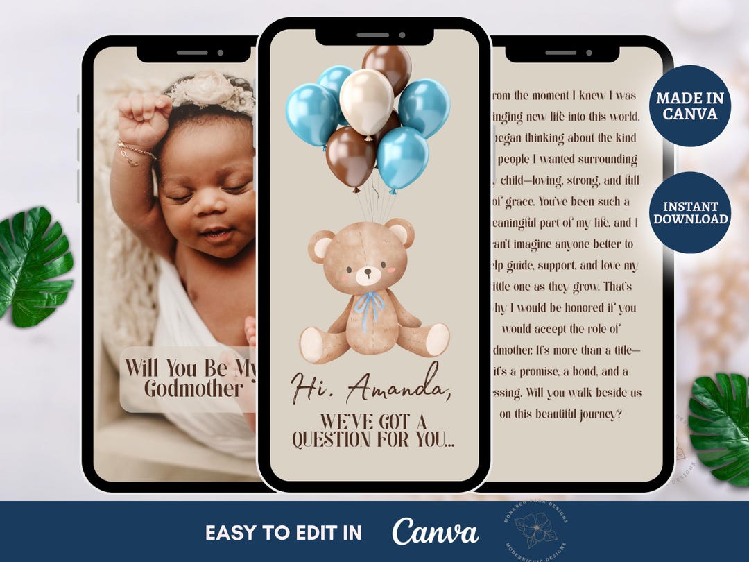 Editable Will You Be My Godmother, Digital Godmother Proposal, Ask ...