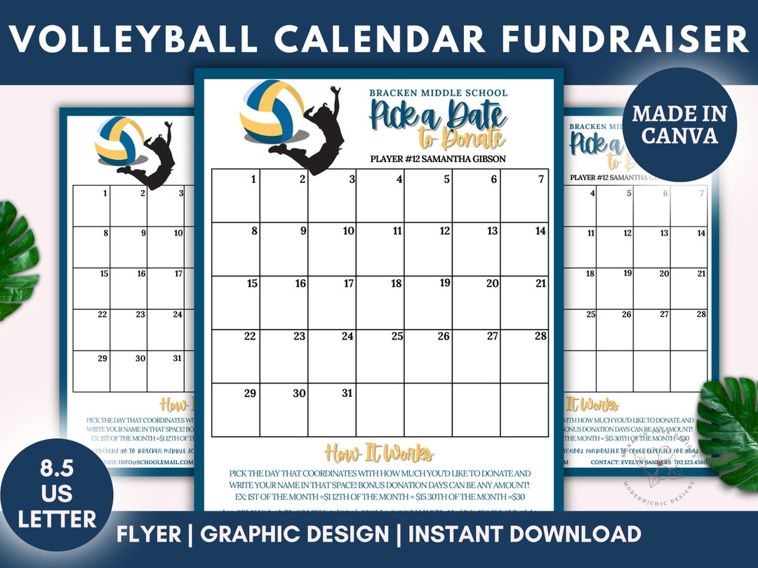 Calendar for Fundraisers Volleyball, Volleyball Pick a Date to Donate ...