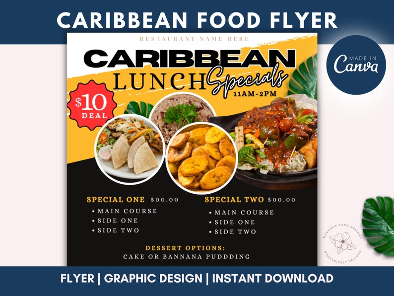 Editable Caribbean Food Flyer: Restaurant Specials, Canva Template - Etsy