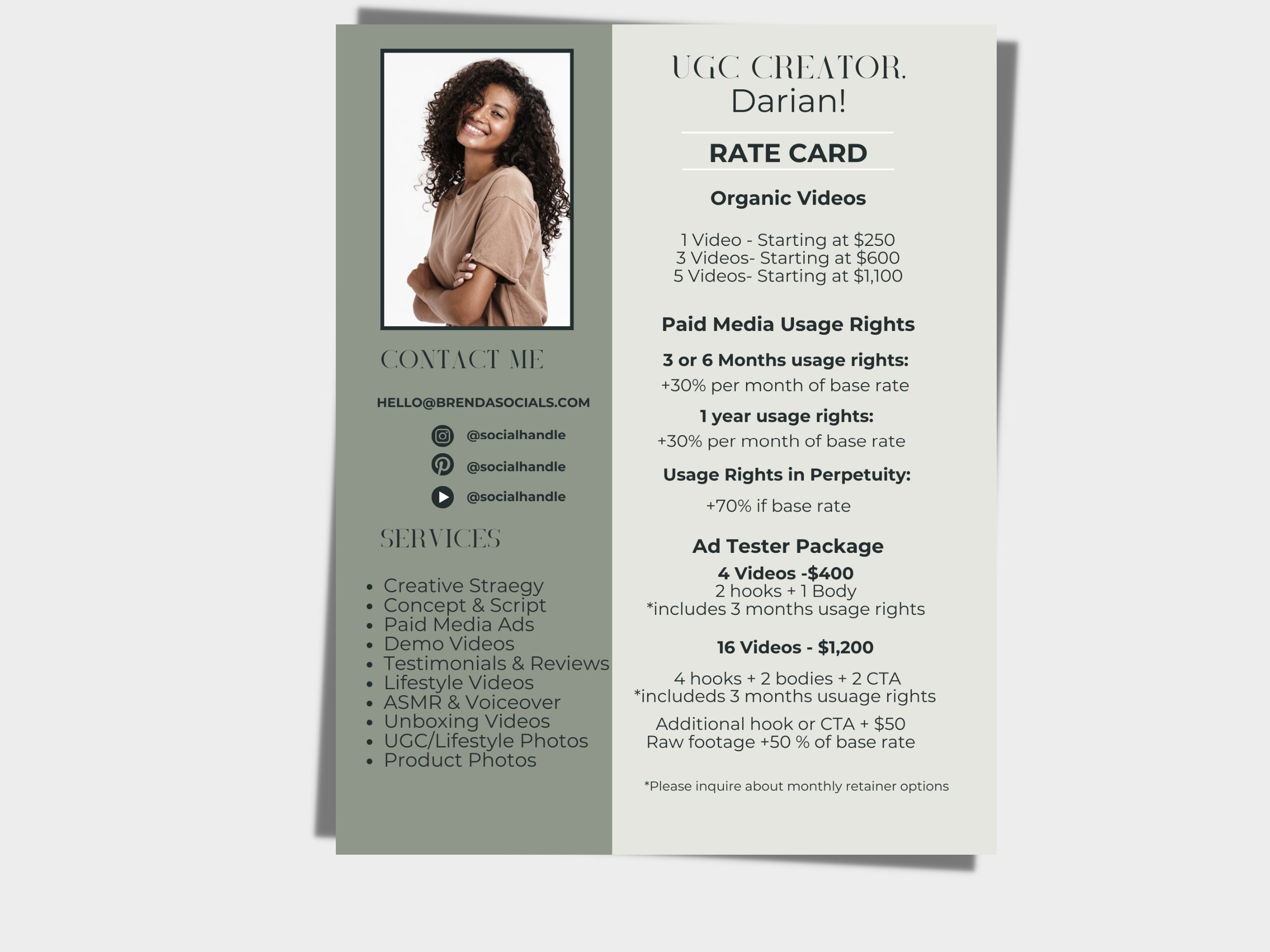 UGC Rate Card Template: Influencer Media Kit (canva) - Etsy