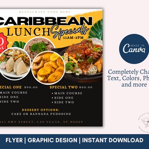 Editable Caribbean Food Flyer: Restaurant Specials, Canva Template - Etsy