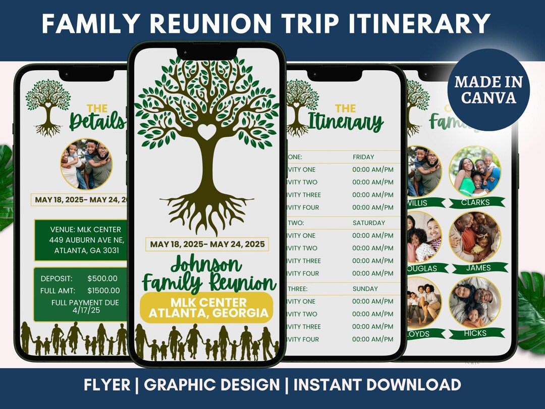 Family Reunion Itinerary Template: Trip Schedule, Family Tree (digital ...