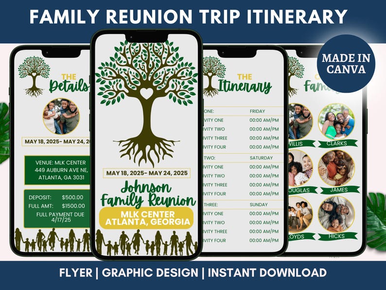 Family Reunion Itinerary Template: Trip Schedule, Family Tree (digital ...