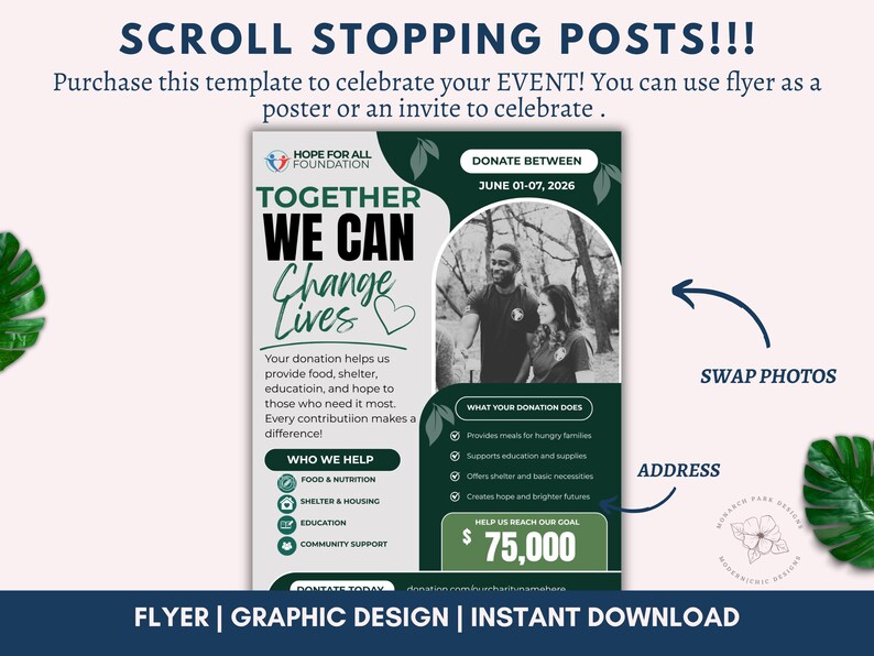 Charity Donation Flyer Template, Editable Canva Event Poster (8.5x11 ...
