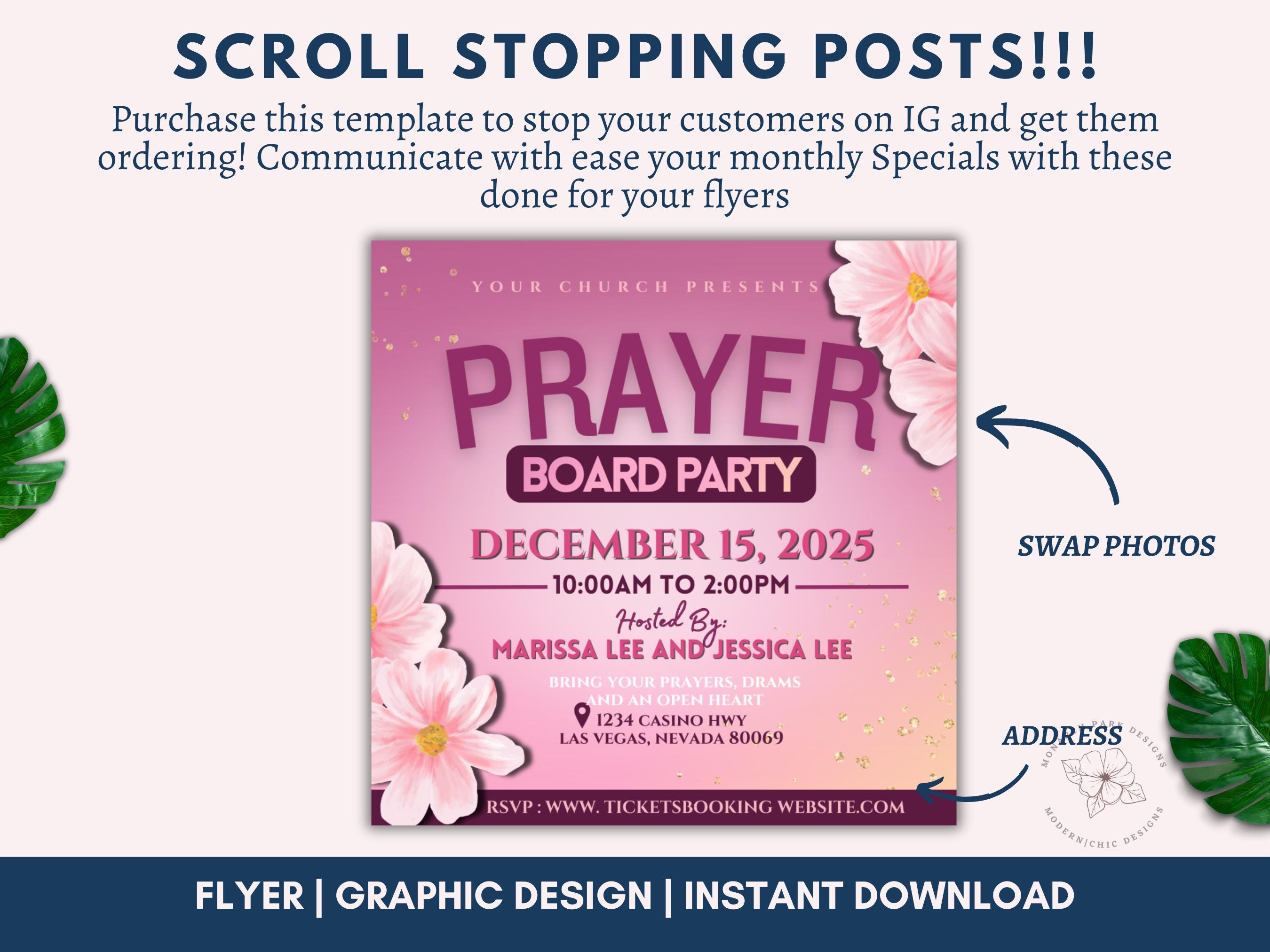 Christian Vision Board Party Flyer, Prayer Board, Canva Template - Etsy