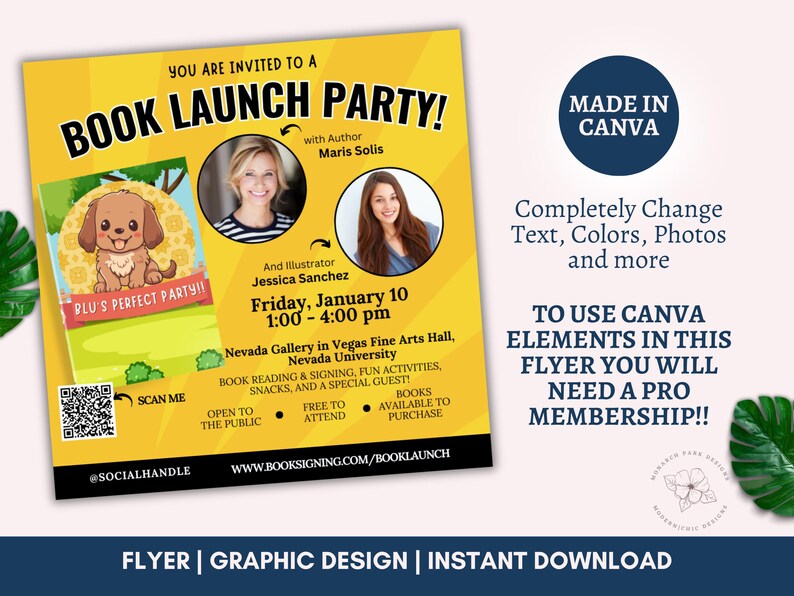 Editable Author Book Launch Party Flyer: Canva Template (digital ...