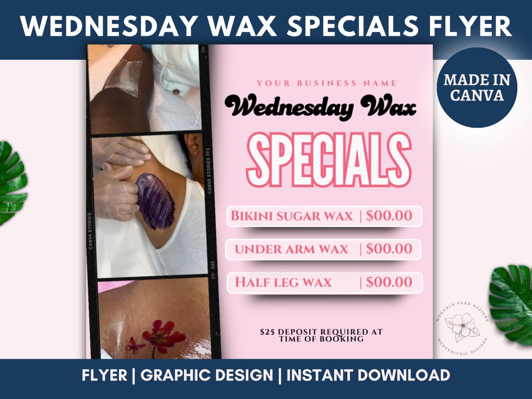 Wax Flyer, Wax Booking Flyer, Walk in Wednesday, Body Wax Flyer, Brow ...