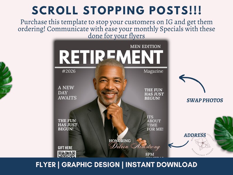 Men's Retirement Magazine Flyer Template, Canva Invitation (digital ...