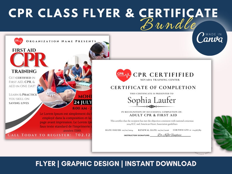 CPR Certificate of Completion and Editable CPR Flyer, First Aid ...