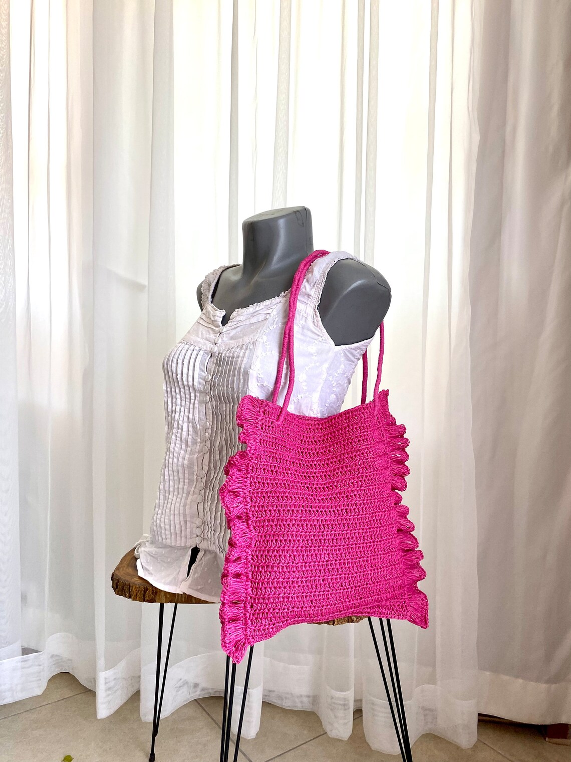 Pink Raffia Bag, Ruffle Bag, Weave Summer Bag, Party Bag, Bohemian ...