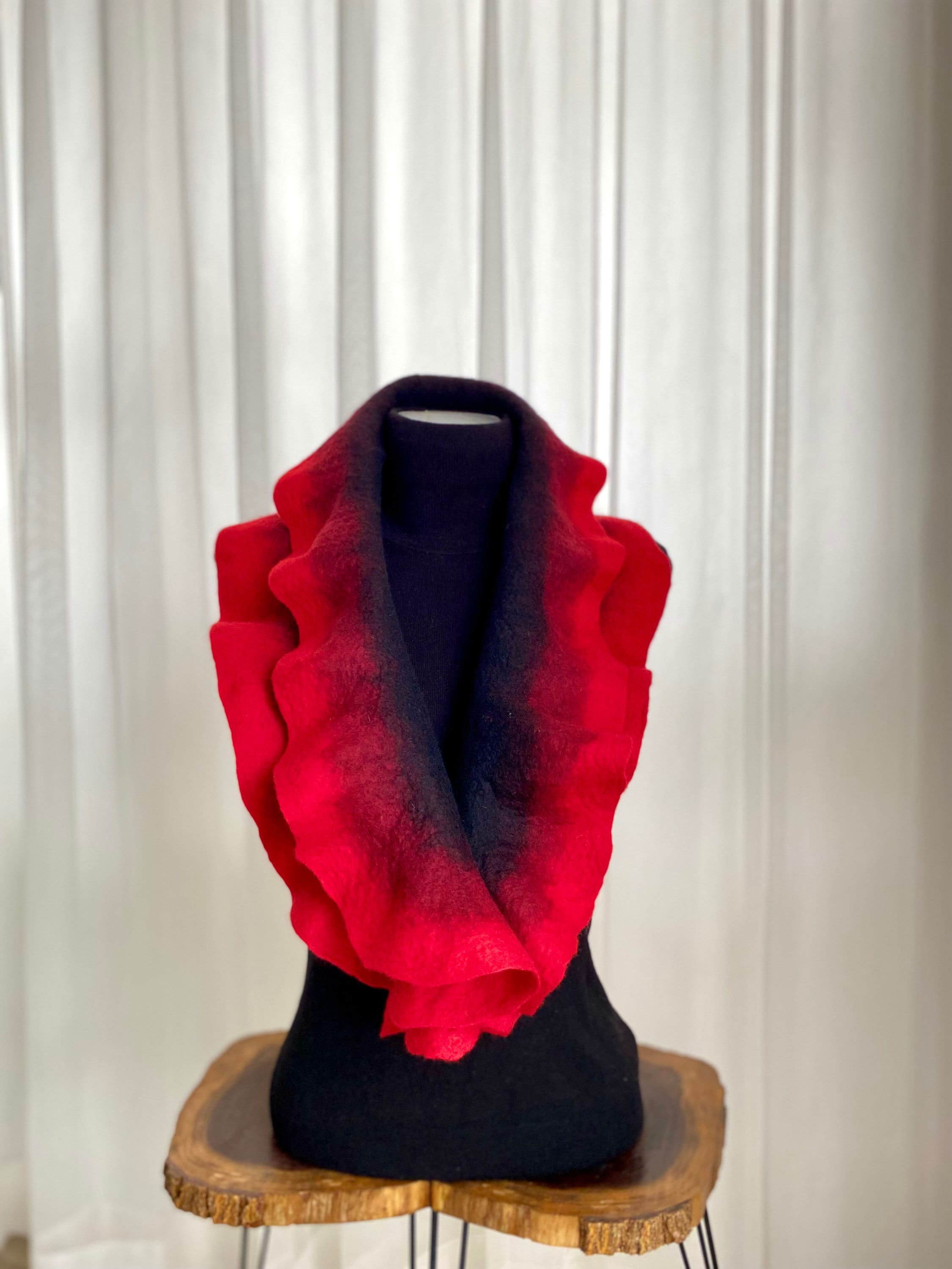 Felted Scarf Ruffles, Women Red Scarf, Neck Warmer, Winter Wool Scarves ...