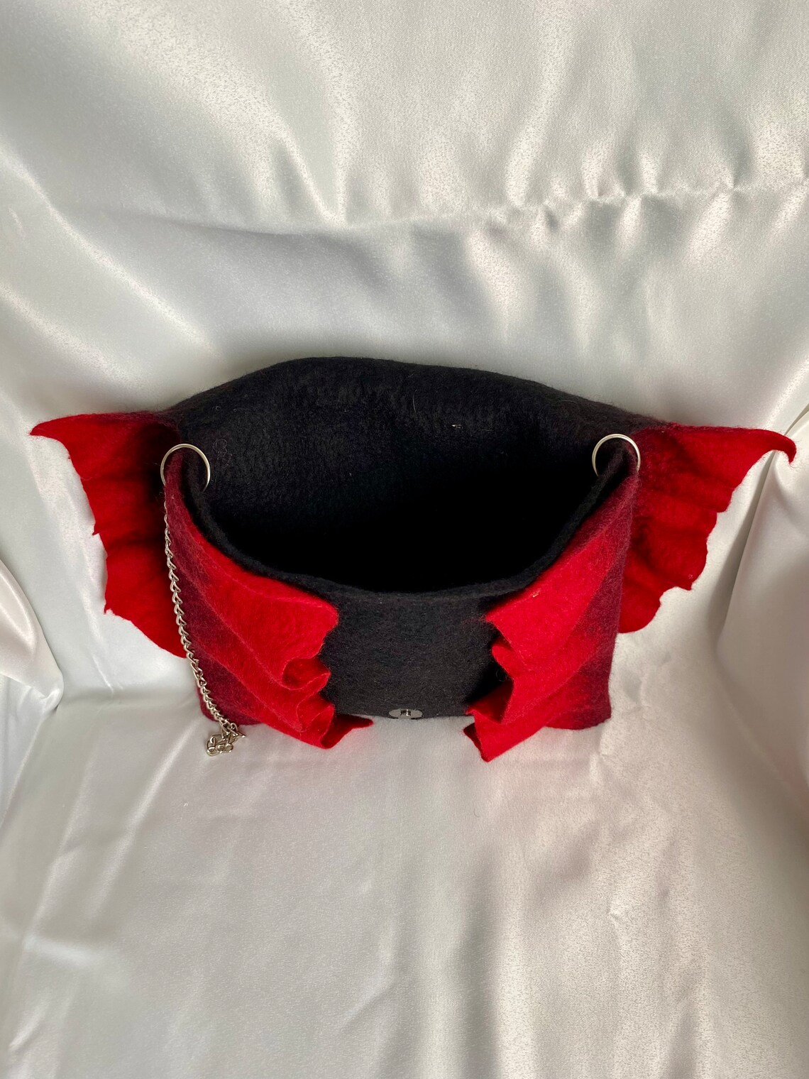 Elegant Felted Bag Red Bag With Ruffle Black Felt Bag - Etsy