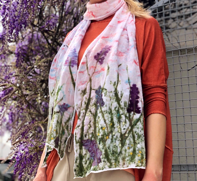 Cottagecore Scarf, Fairycore Scarf, Floral Wrap, Felt Scarf With Lilac ...