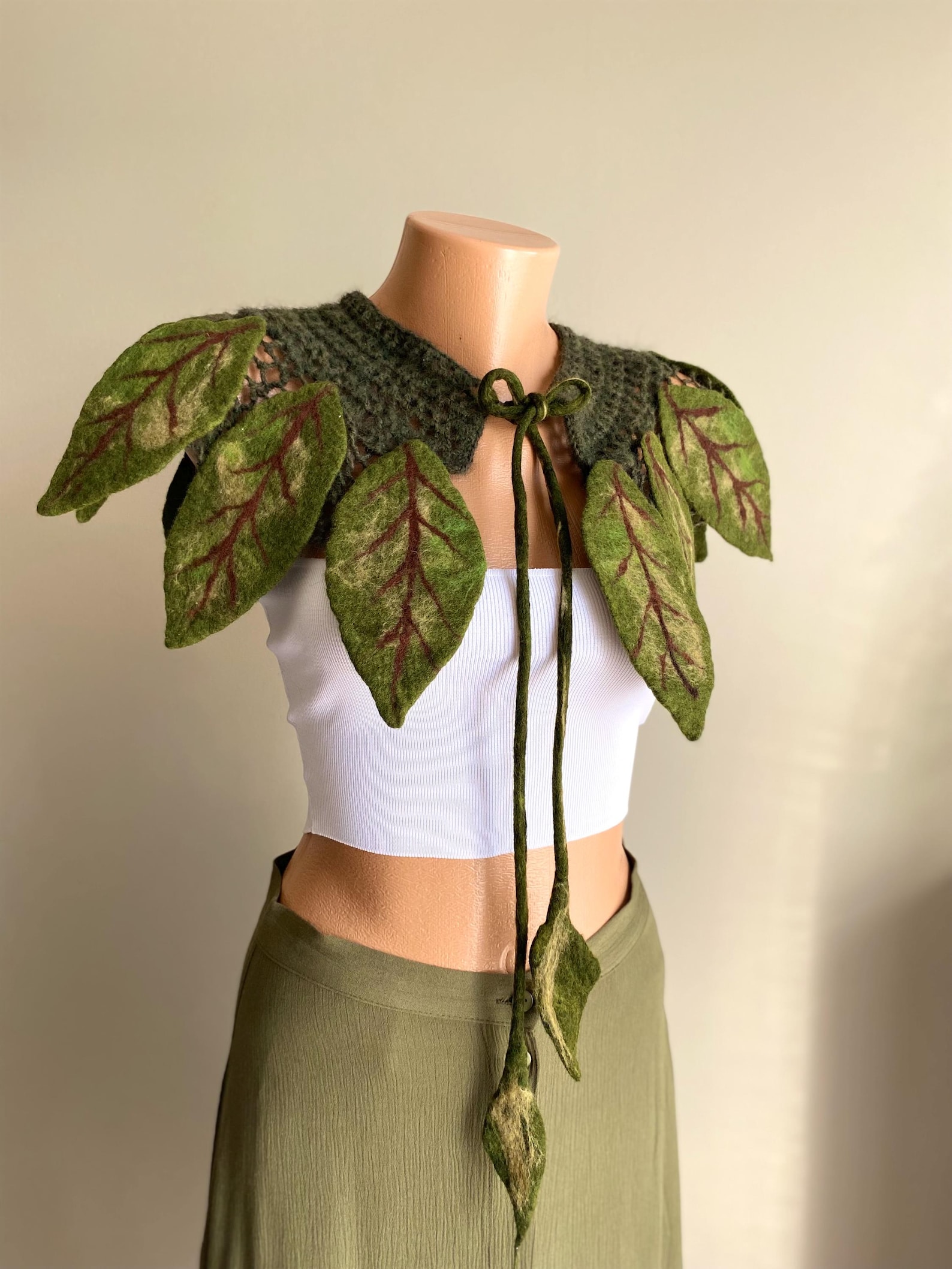 Felted Green Leaf Capelet, Woodland Festival Outfit, Forest Fairy Cape ...