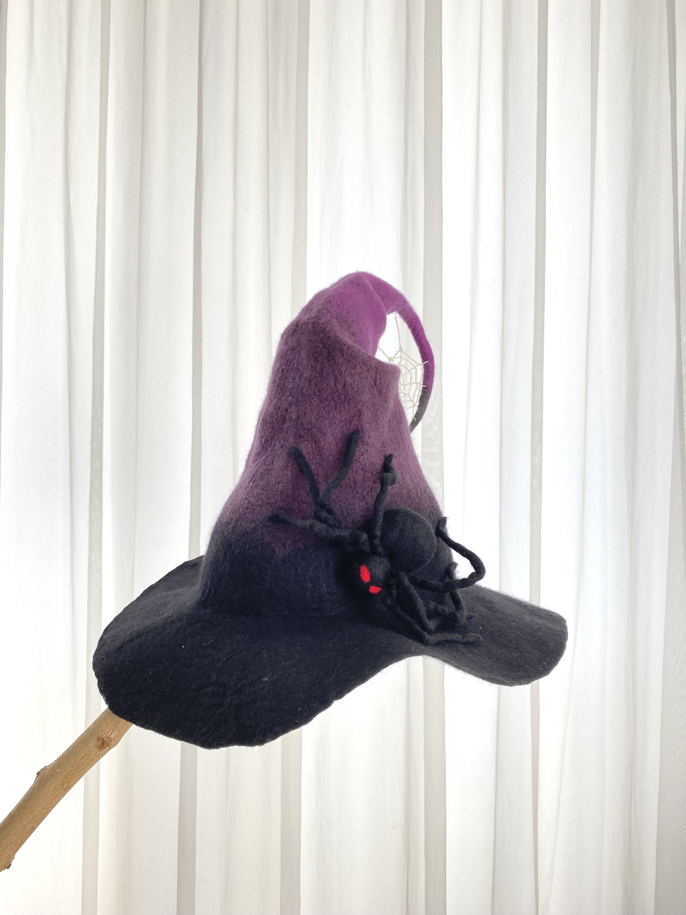 Felted Witch Hat, Wizard Hat With Spider, Black and Purple Halloween ...