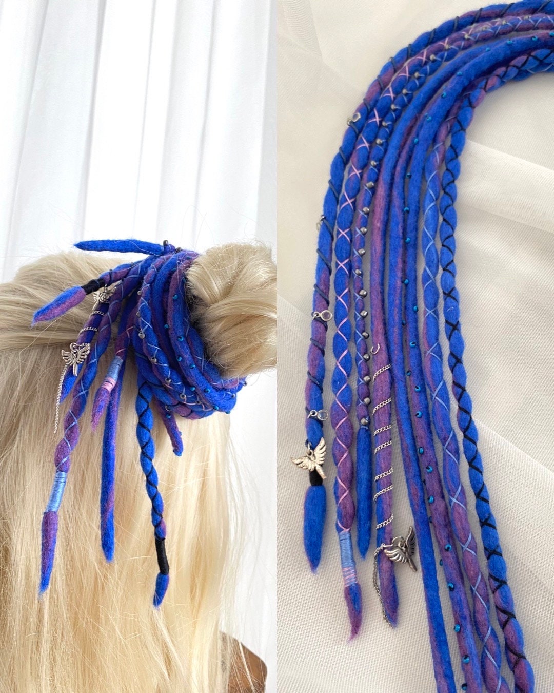 Long Blue Hair Wrap With Angel, Hair Wrap Extension, Ponytail ...