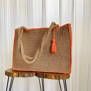 Summer Straw Bag, Orange Raffia Bag, Womens Summer Bags, Natural Straw ...