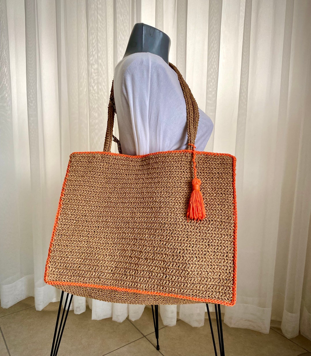 Summer Straw Bag Orange Raffia Bag Womens Summer Bags - Etsy