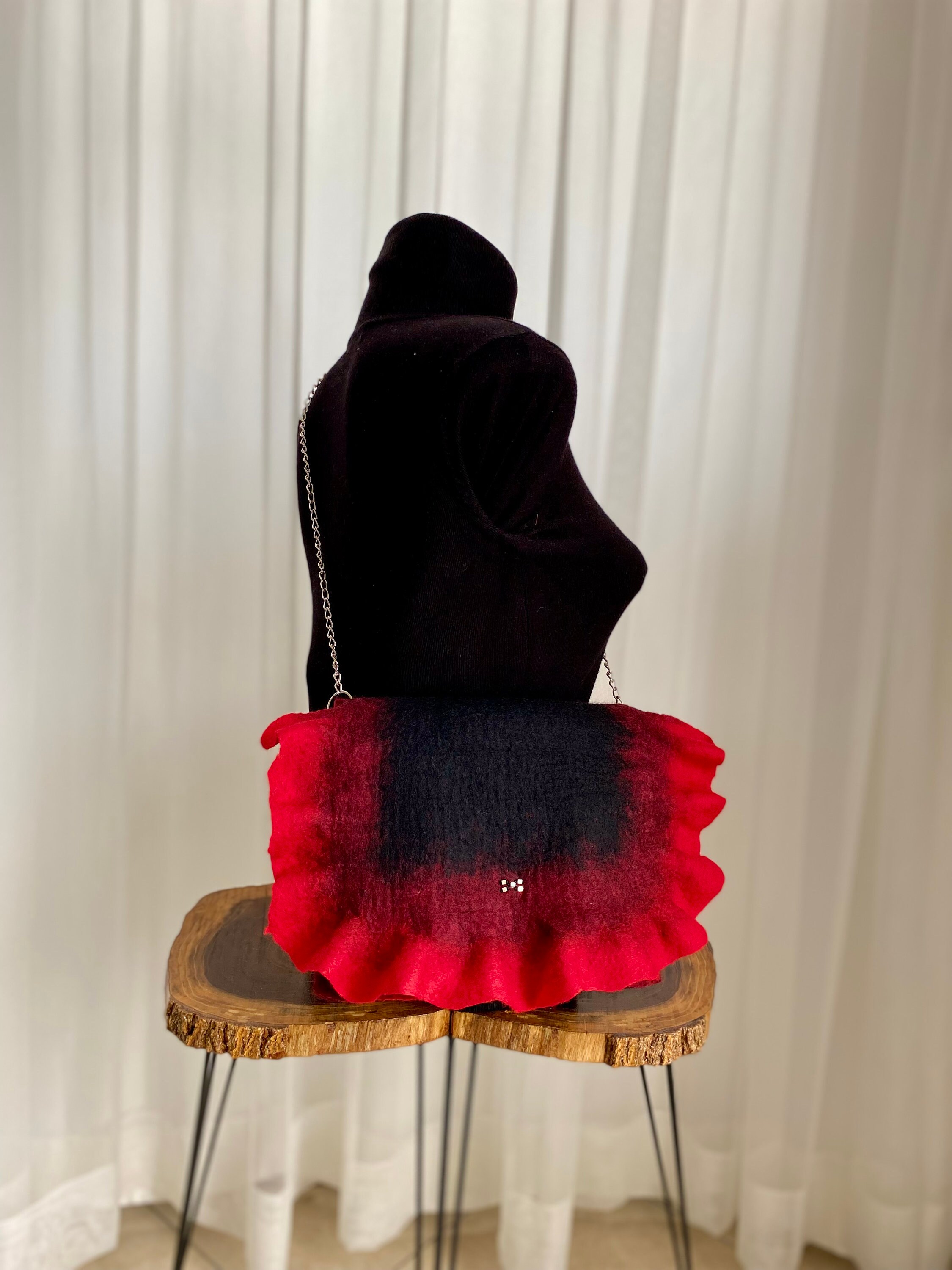 Elegant Felted Bag Red Bag With Ruffle Black Felt Bag - Etsy