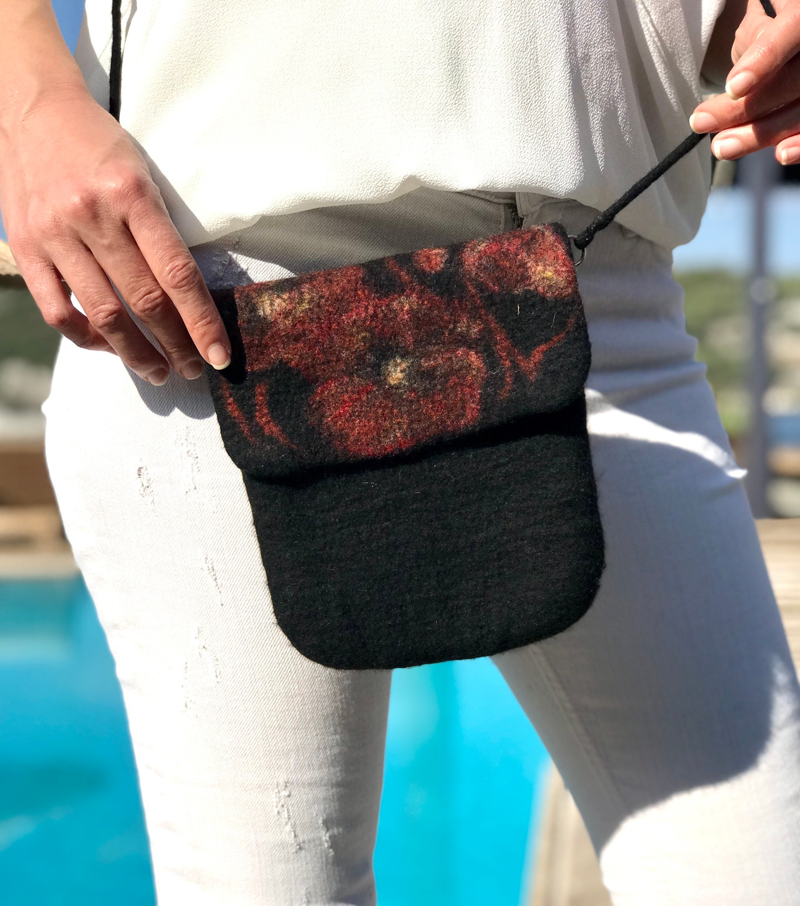 Felted Mini Shoulder Bag in Black Felt Handbag Poppy Felt - Etsy