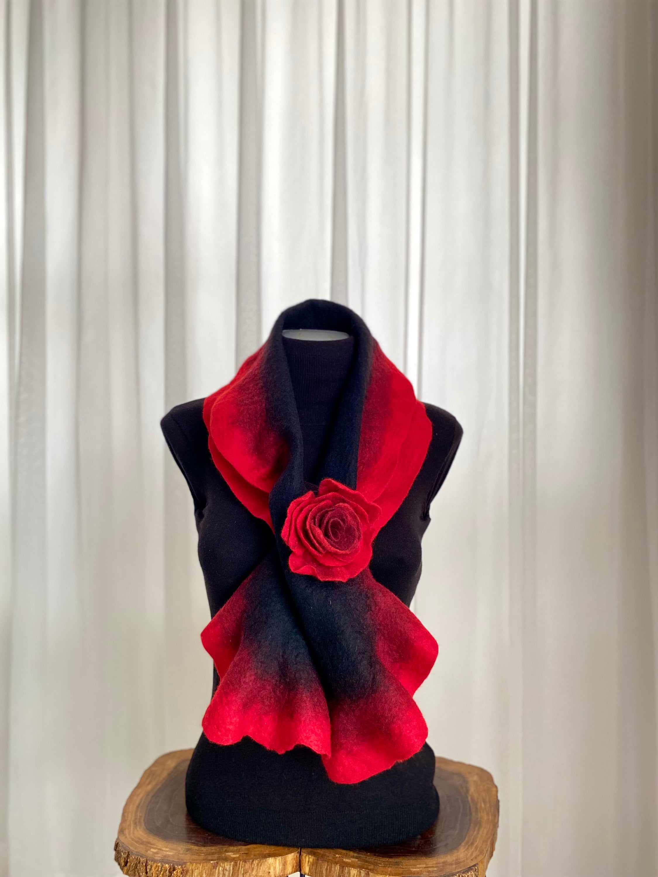 Felted Scarf Ruffles, Women Red Scarf, Neck Warmer, Winter Wool Scarves ...