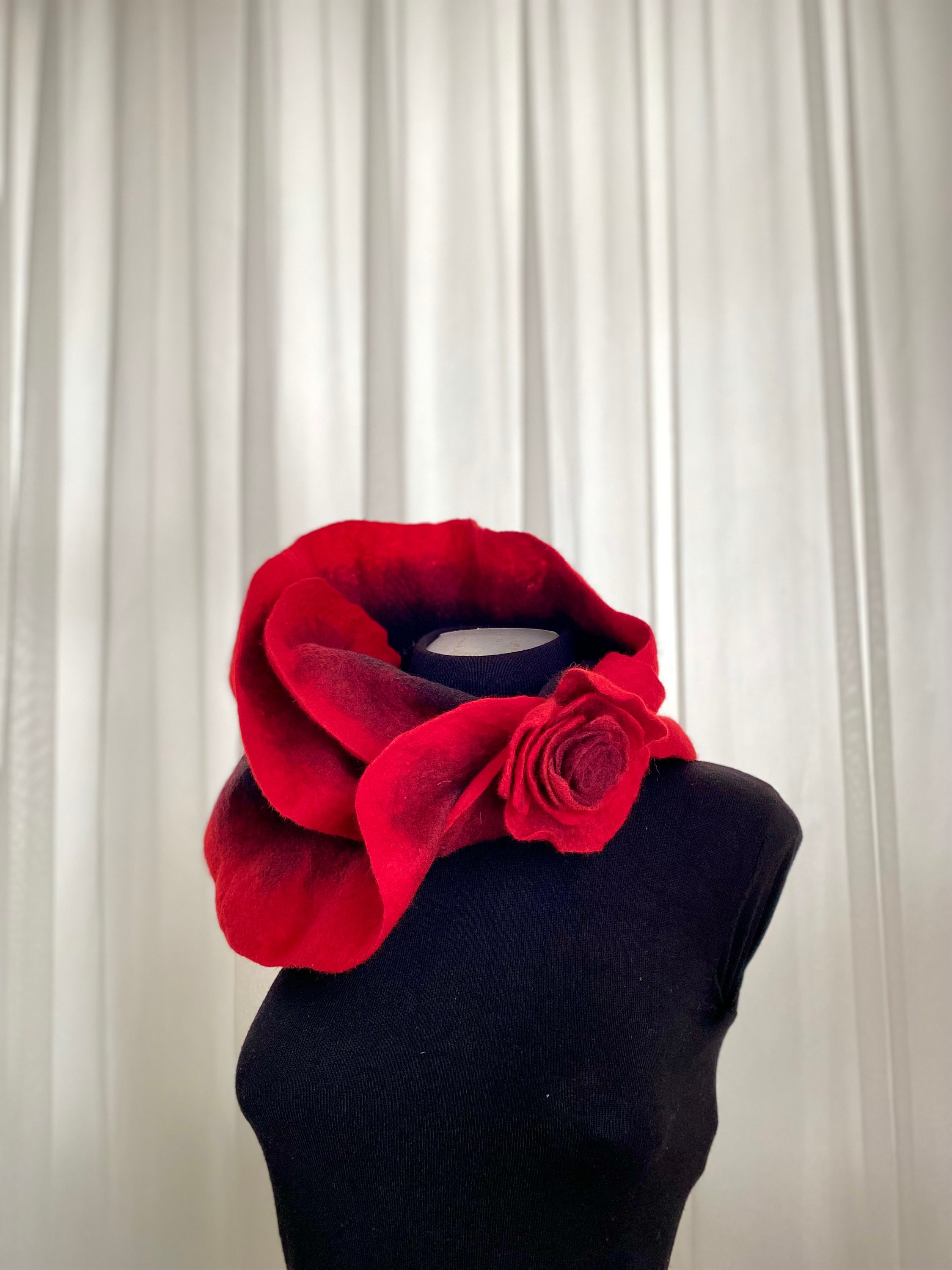 Felted Scarf Ruffles, Women Red Scarf, Neck Warmer, Winter Wool Scarves ...