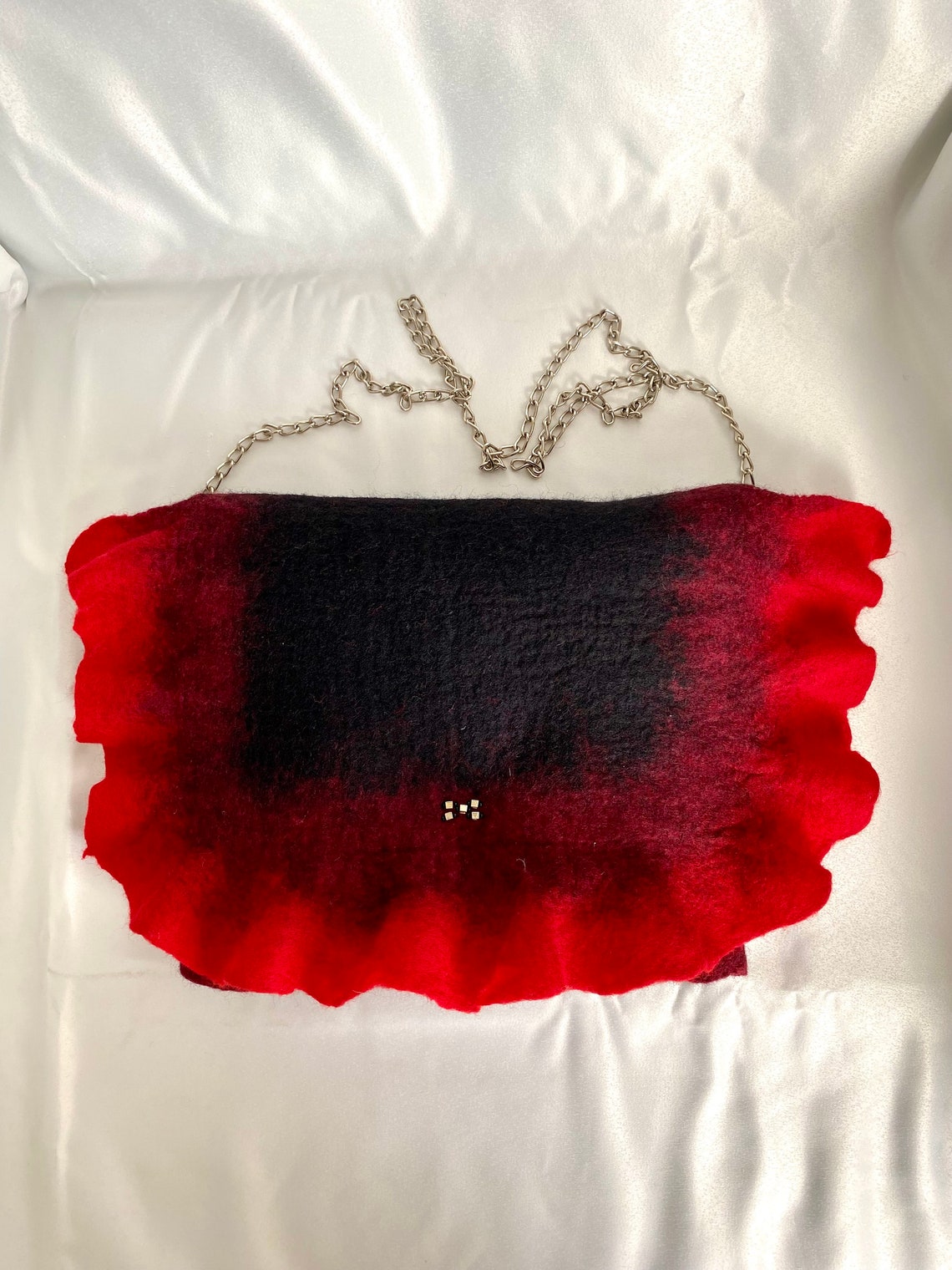 Elegant Felted Bag Red Bag With Ruffle Black Felt Bag - Etsy
