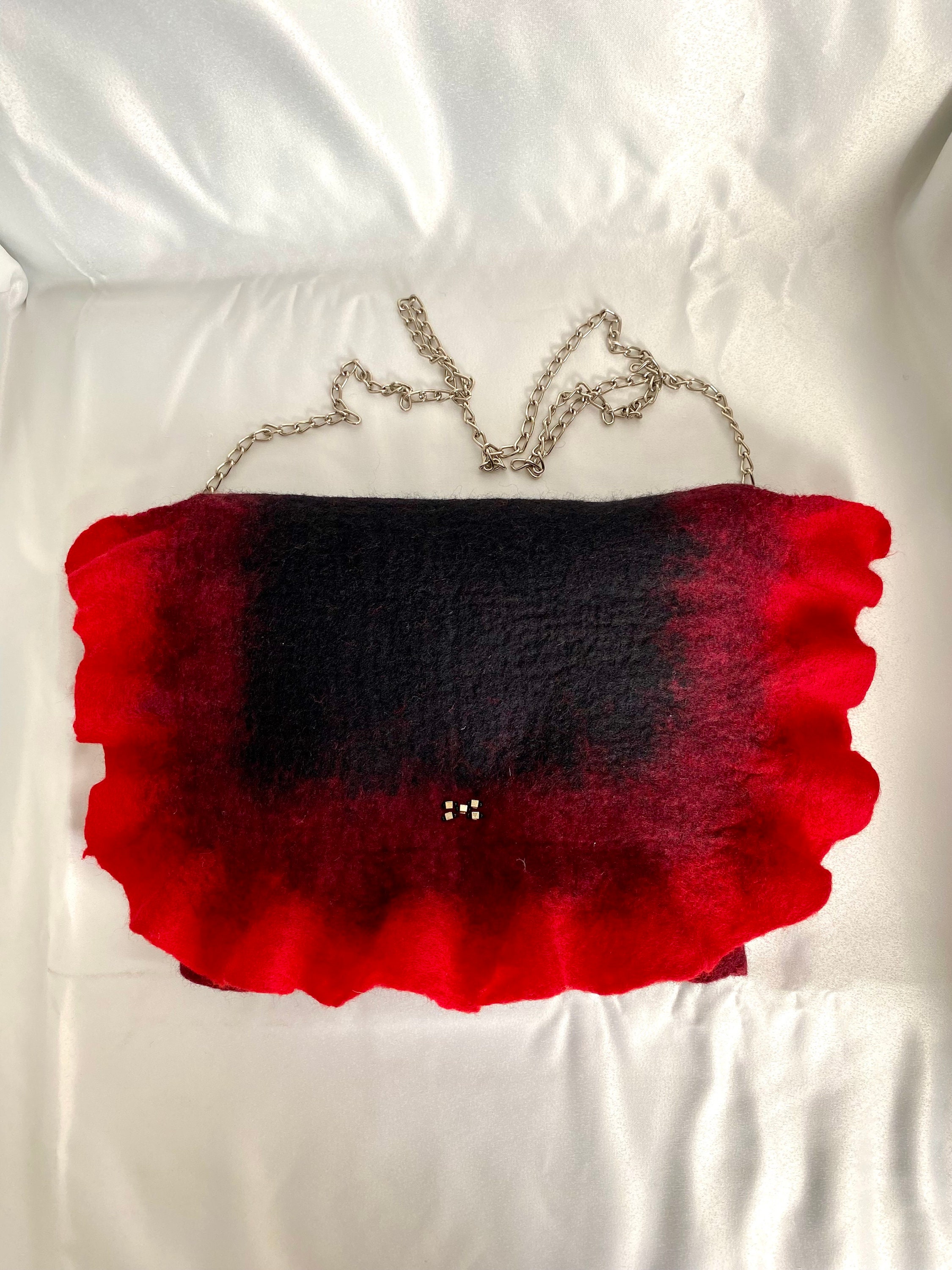 Elegant Felted Bag Red Bag With Ruffle Black Felt Bag - Etsy