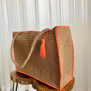 Summer Straw Bag, Orange Raffia Bag, Womens Summer Bags, Natural Straw ...