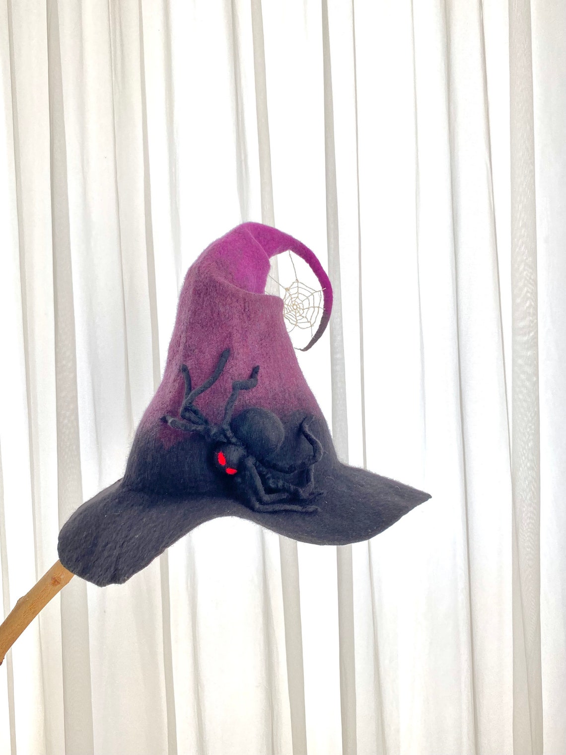 Felted Witch Hat, Wizard Hat With Spider, Black and Purple Halloween ...