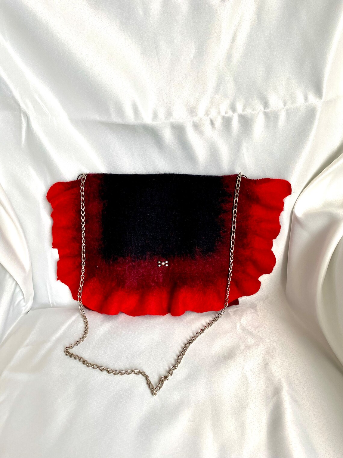 Elegant Felted Bag Red Bag With Ruffle Black Felt Bag - Etsy