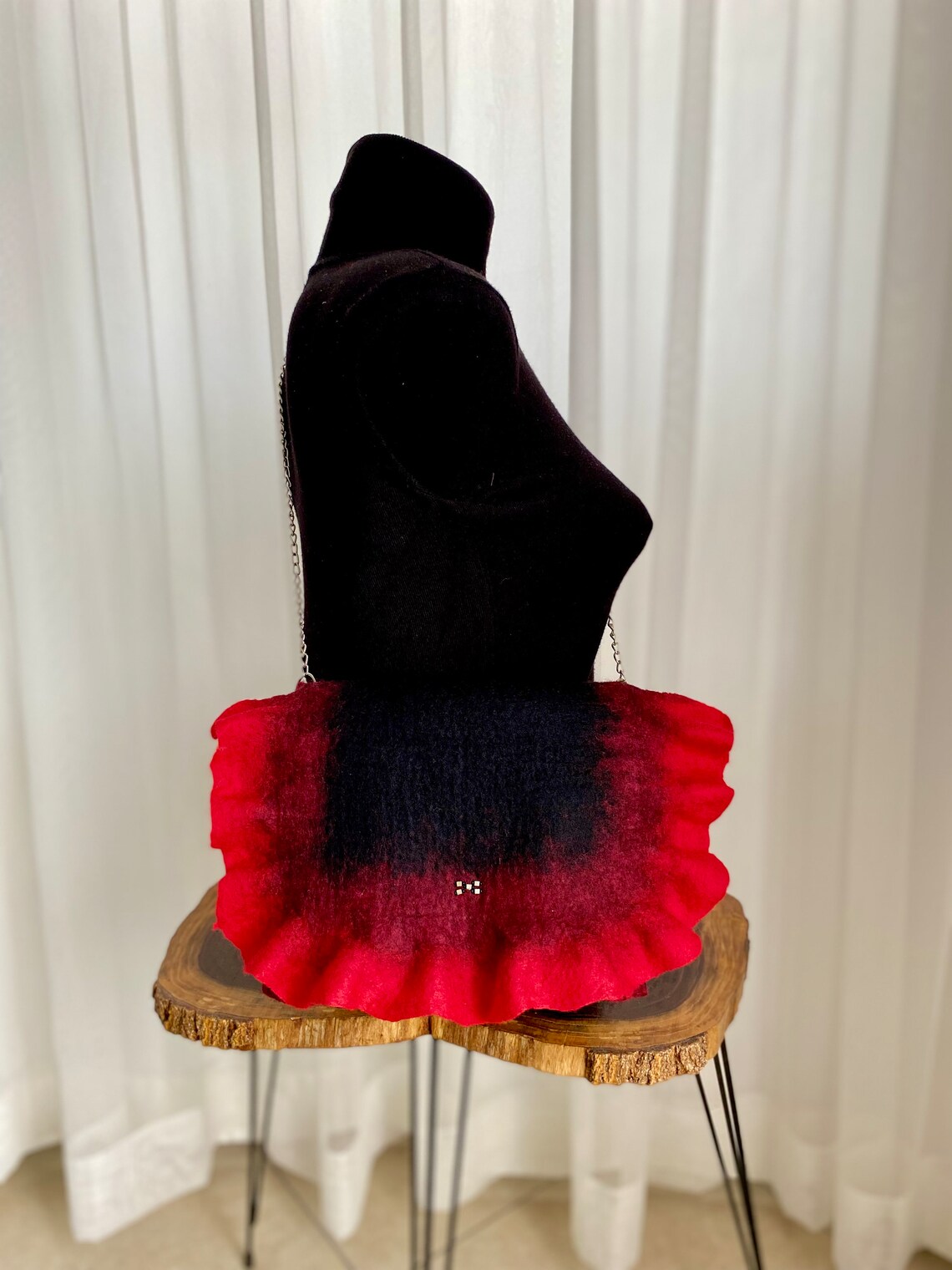 Elegant Felted Bag Red Bag With Ruffle Black Felt Bag - Etsy