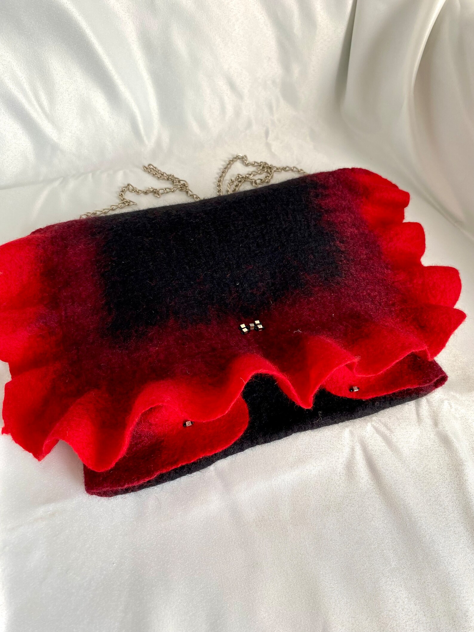 Elegant Felted Bag Red Bag With Ruffle Black Felt Bag - Etsy