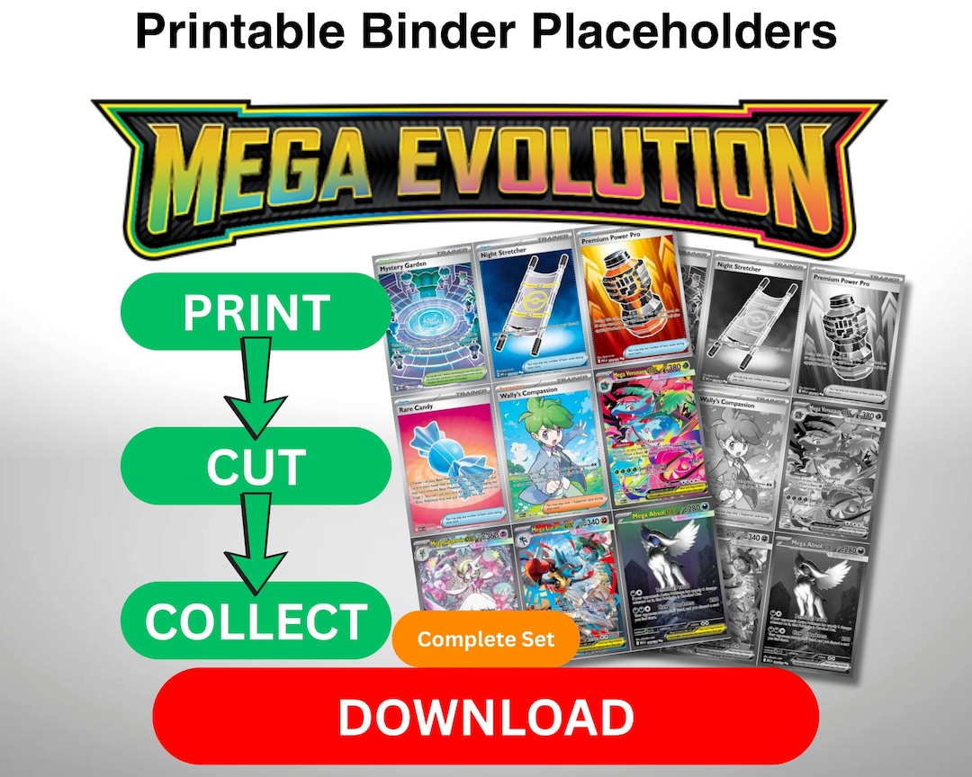 Pokémon TCG Complete Set Binder Pages Mega Evolutions ME01 – Base Set ...