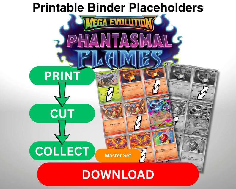 Pokémon TCG Master Set Binder Pages Mega Evolutions ME02 – Phantasmal ...