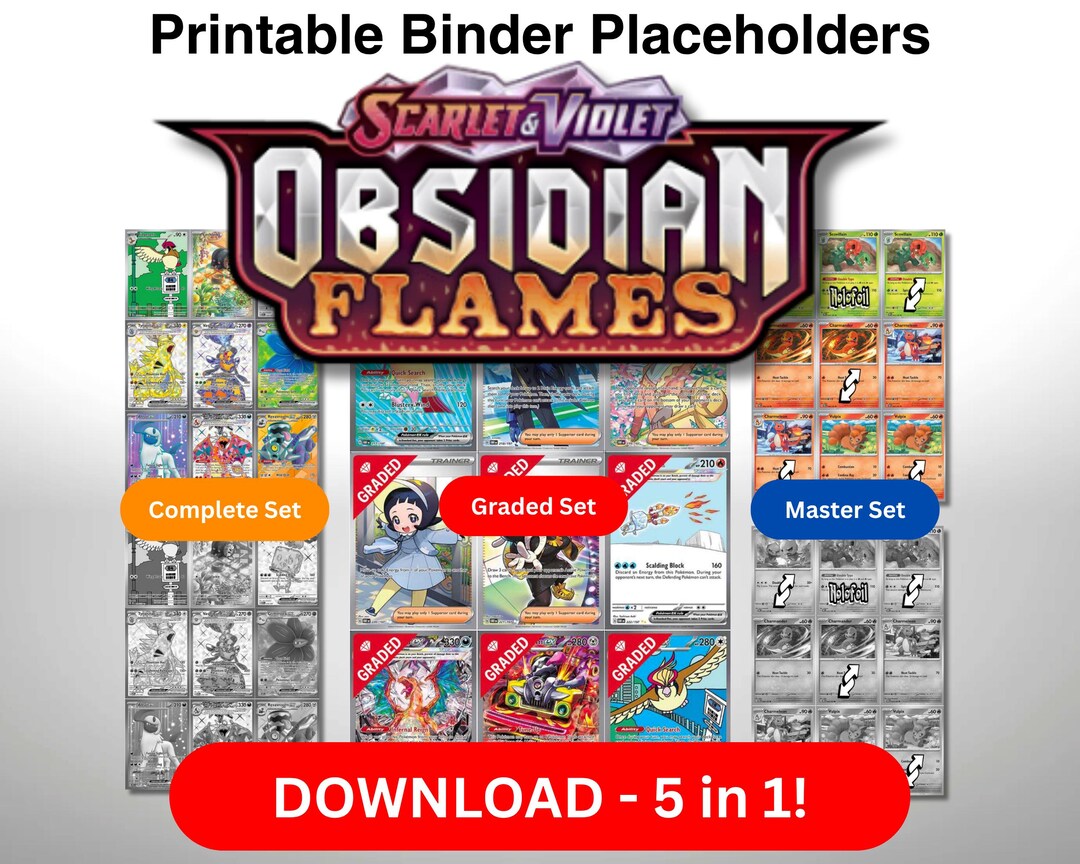 Pokémon TCG 5-in-1 Binder Pages Scarlet and Violet SV3 Obsidian Flames ...